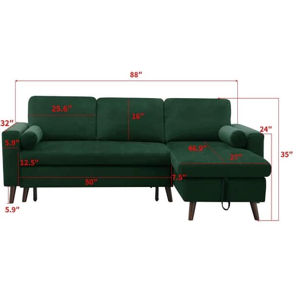 L-Shaped Sectional Sofa 88" Reversible Pull Out Sleeper with Storage Chaise - Bed Bath & Beyond ...